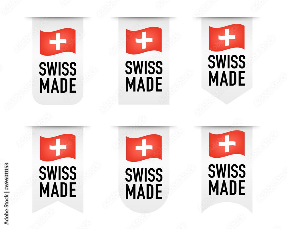 Guarantee label with a waving flag of Switzerland. Swiss made icon with ...