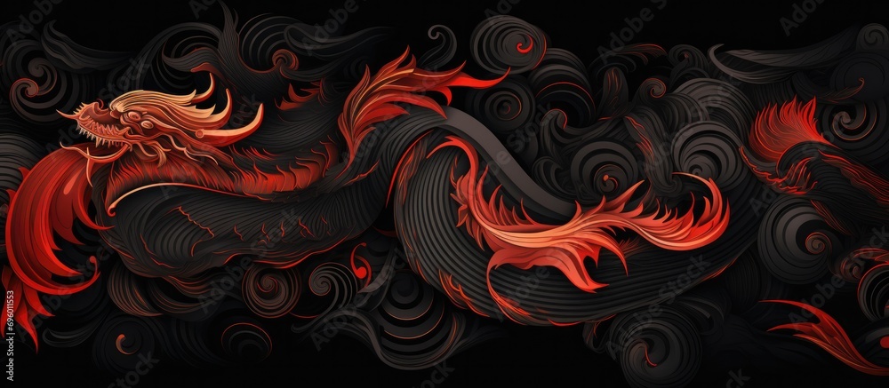 Retro vector style dragon fabric pattern for wrapping paper background ...