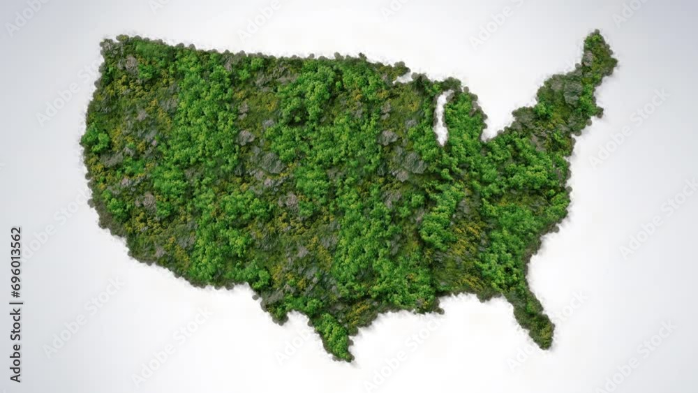 Realistic Green 3D Map of United States Of America. Forest tree shape ...