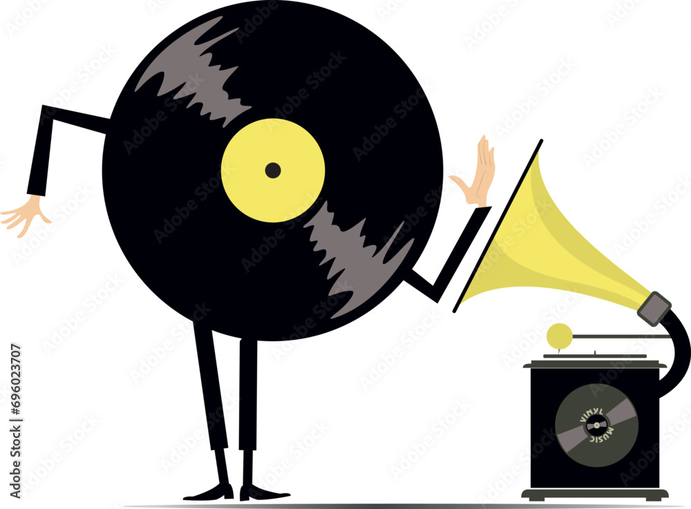 Cartoon long playing record. Retro record player. Cartoon long playing ...