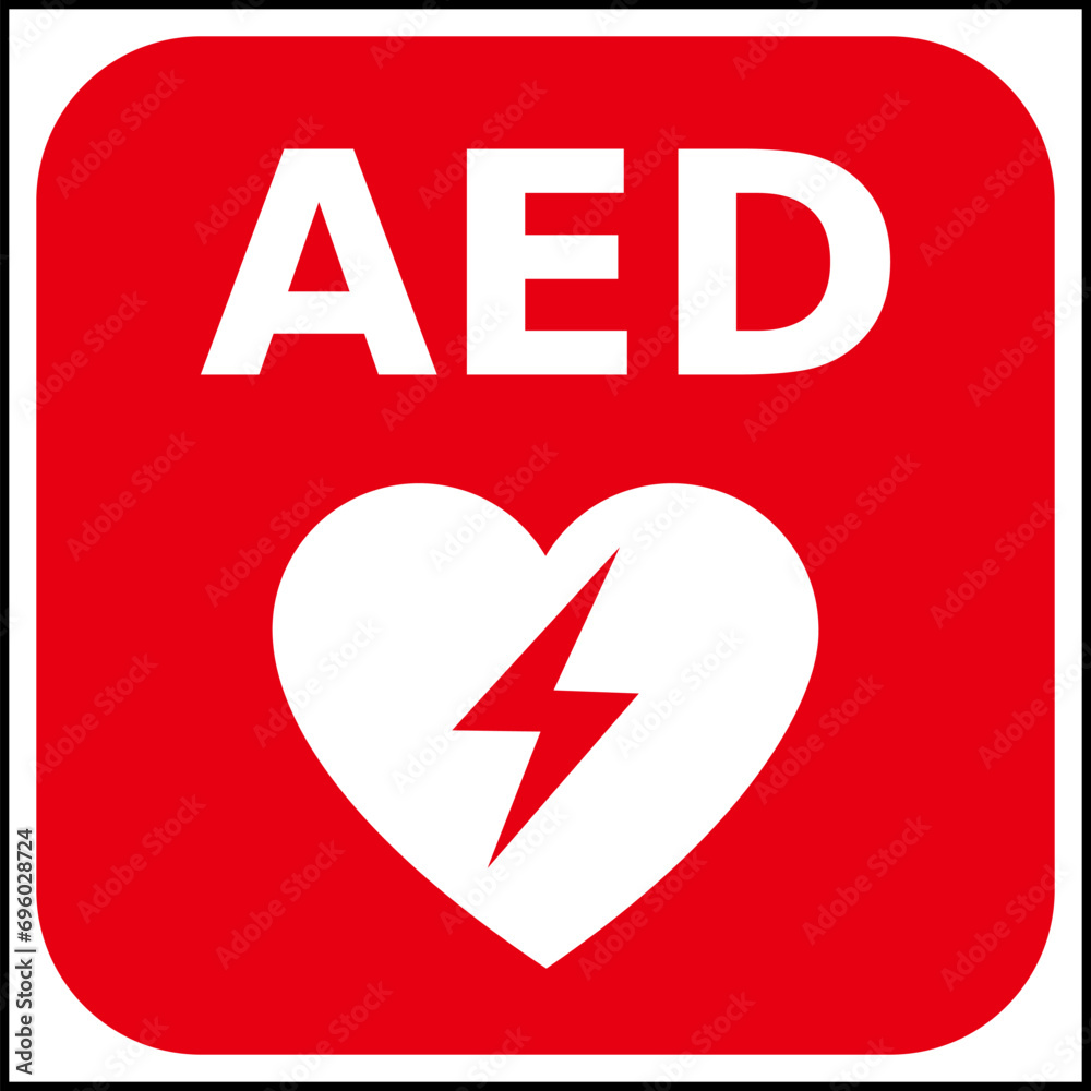 Red and white vector graphic of a CPR/AED indicating a defibrillator ...