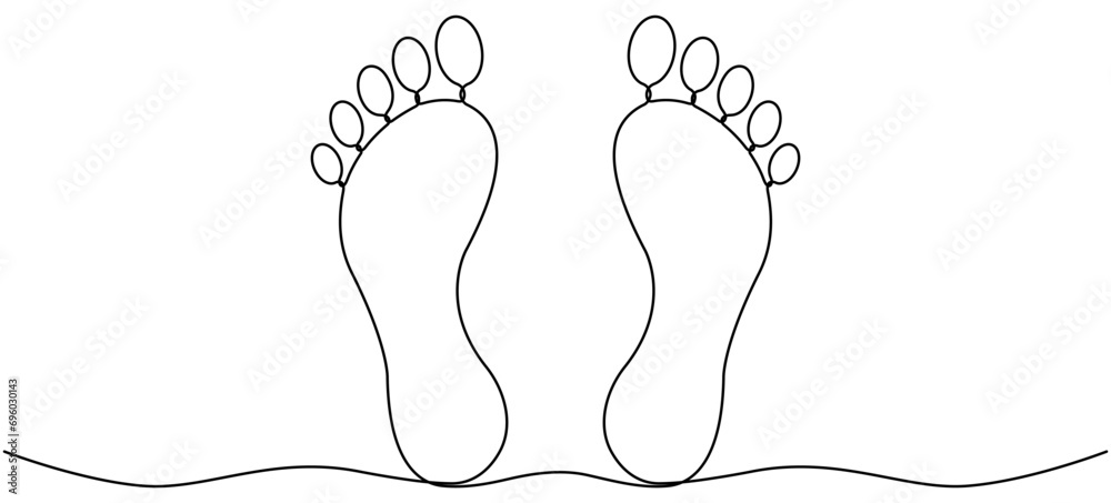 Continuous line drawing human footprint. Human linear foot symbol ...