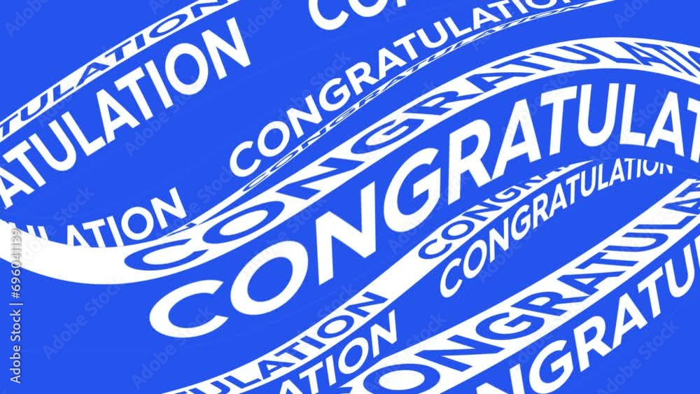 Congratulation blue promo flowing words on the wave animation loop. 3d ...