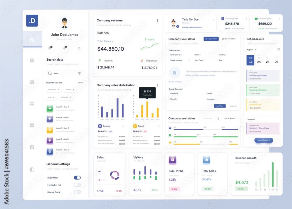 UI UX Infographic dashboard. UI design with graphs, charts and diagrams ...