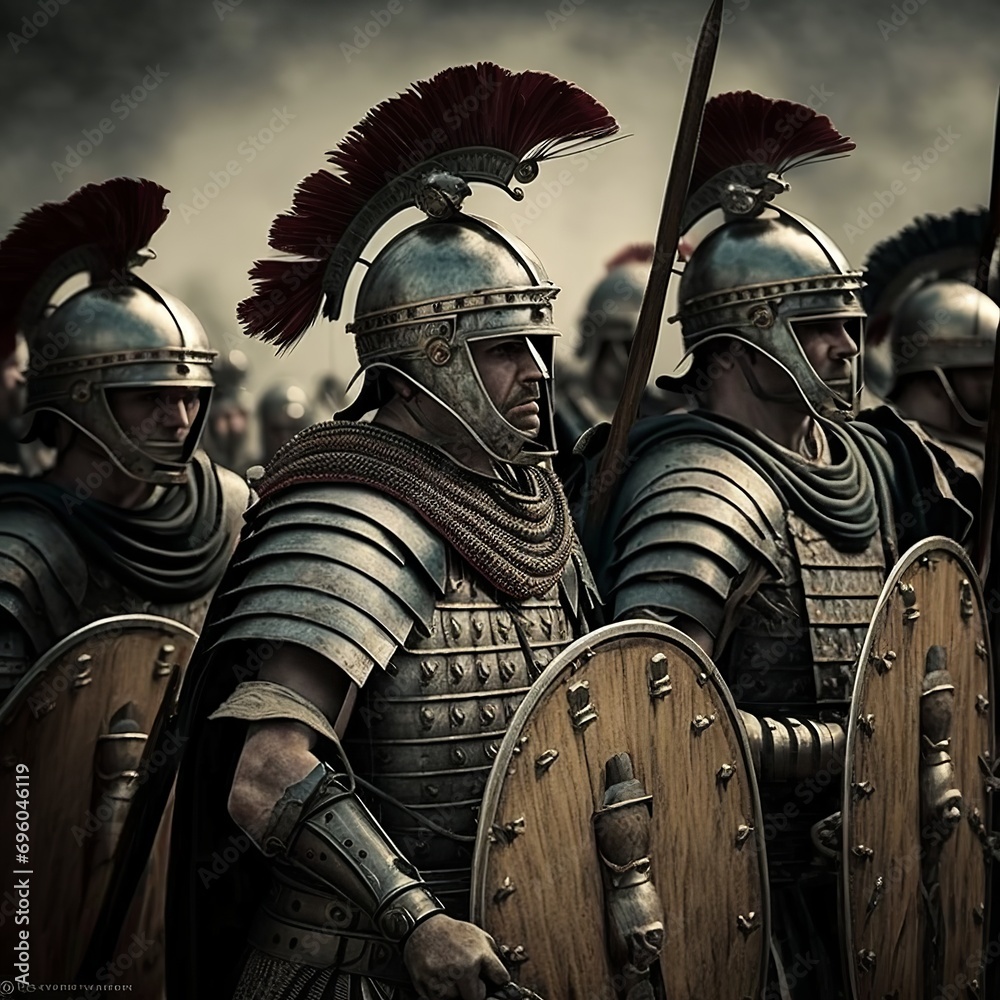 ancient roman, soldiers before entering the battlefield in line of ...