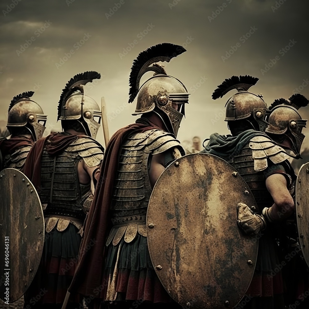 ancient roman, soldiers before entering the battlefield in line of ...