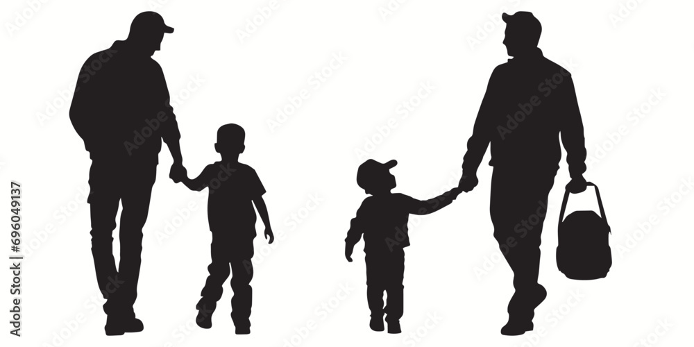 Dad silhouettes and icons. Black flat color simple elegant white ...