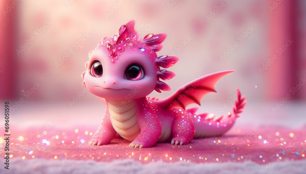 Cute pink little dragon. Cartoon character dragon. Fantasy Funny baby ...