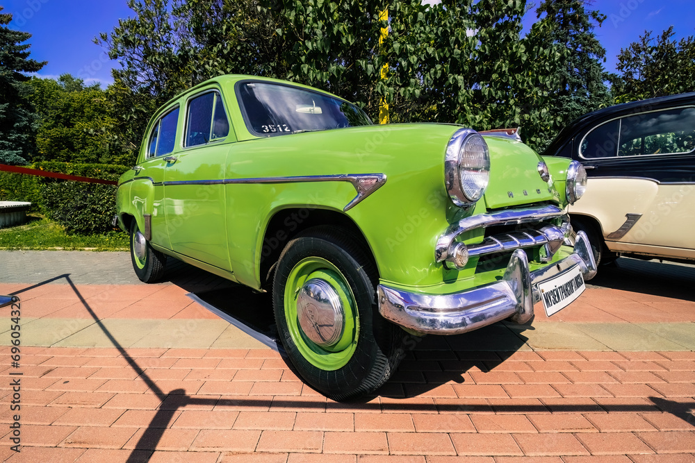 Moskvich-402 car made in USSR 1950s. Retro auto Moskvich 402 parked on ...
