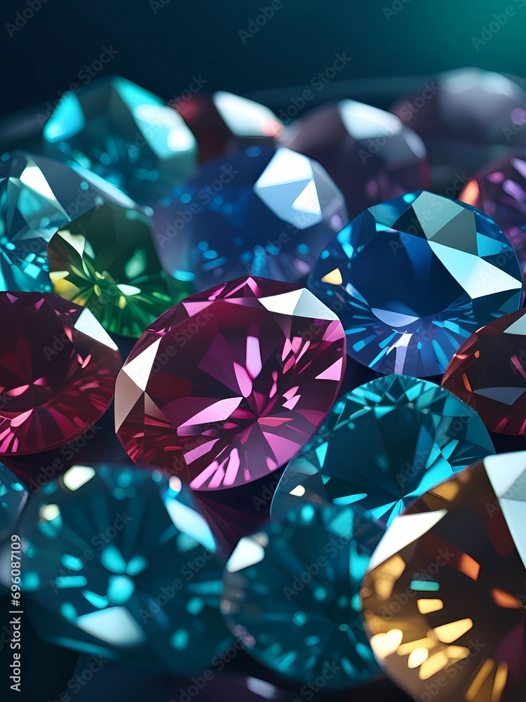An images featuring close-up views of various diamond-shaped gemstones ...