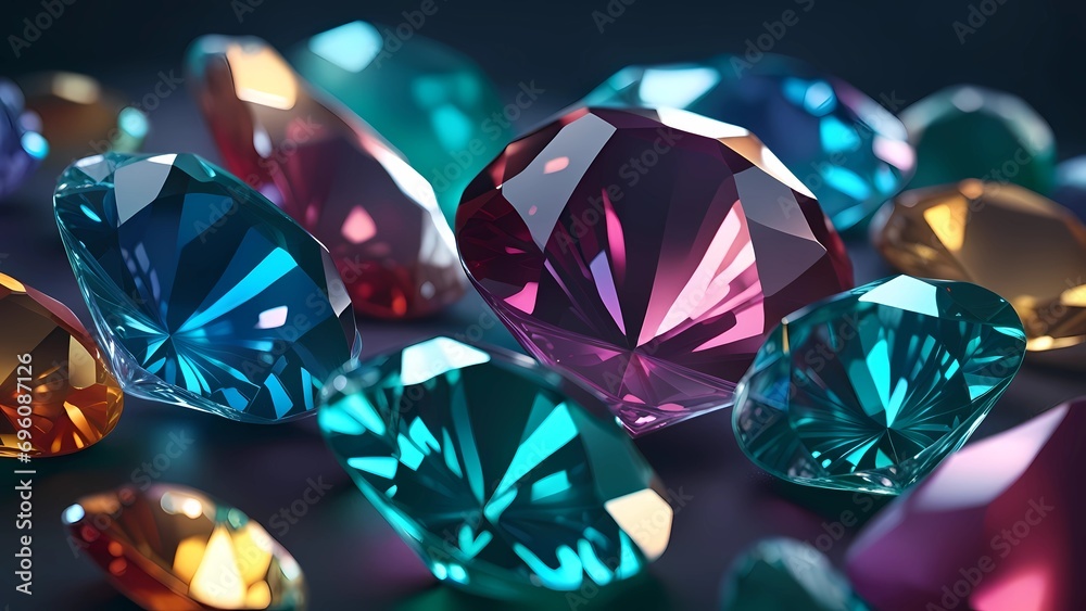 An images featuring close-up views of various diamond-shaped gemstones ...