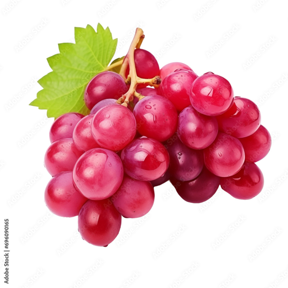 fresh organic red wet isabella grapes cut in half sliced with leaves ...