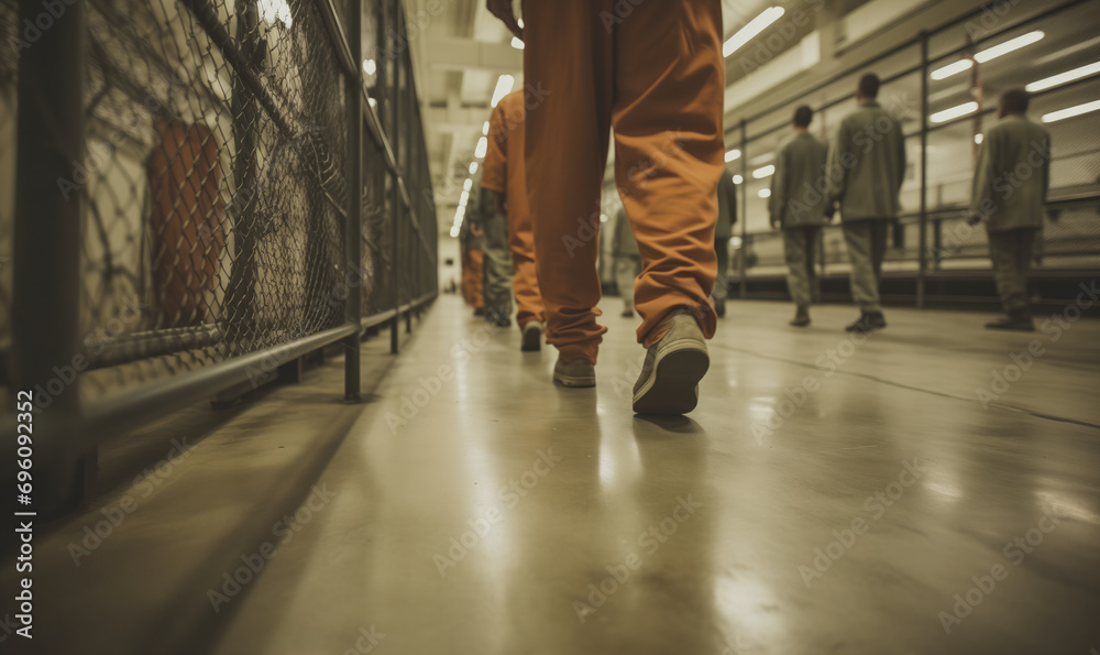 Prisoners legs in jail uniform walking along a corridor Stock ...