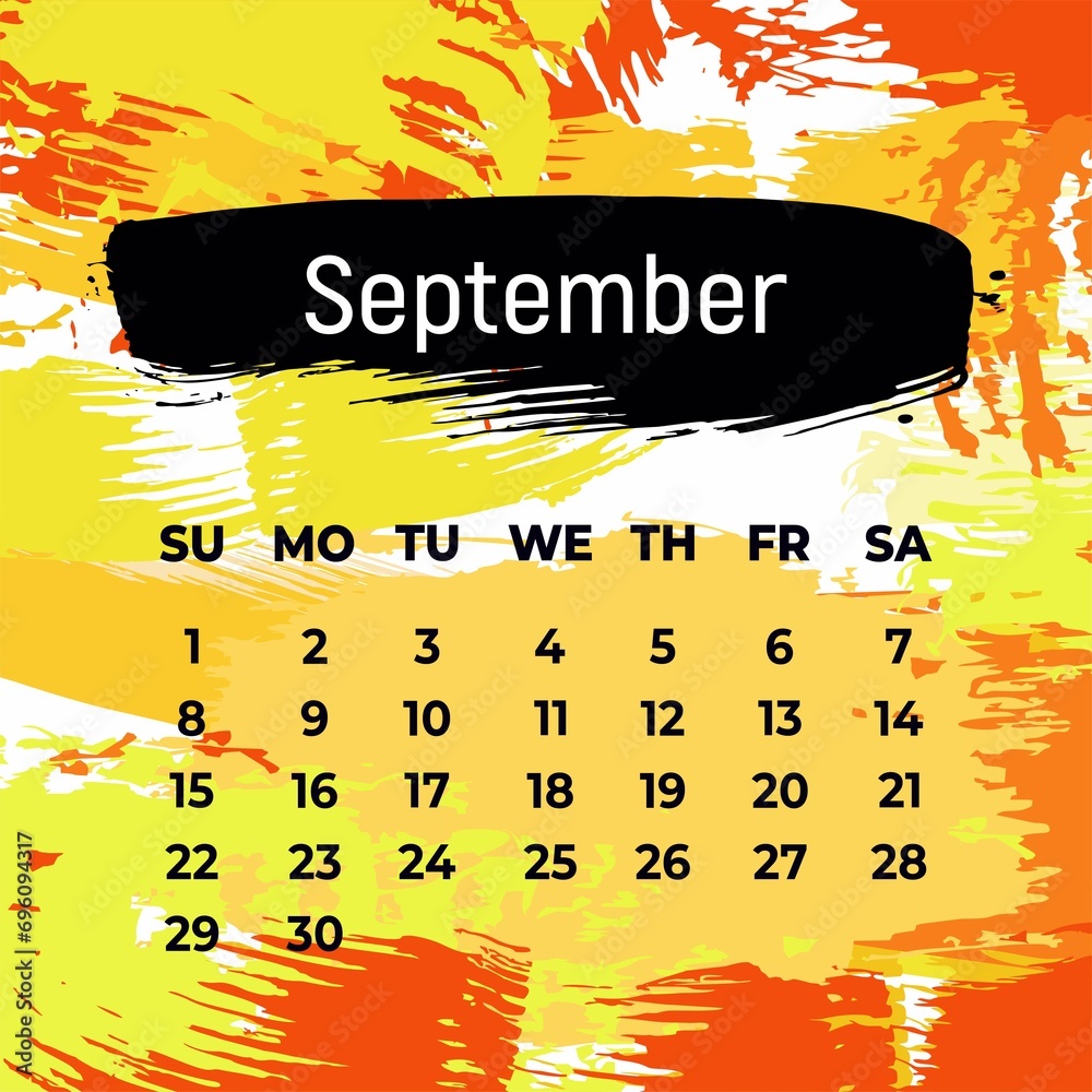 Page for september 2024 year. Square calendar planner for month. Orange ...