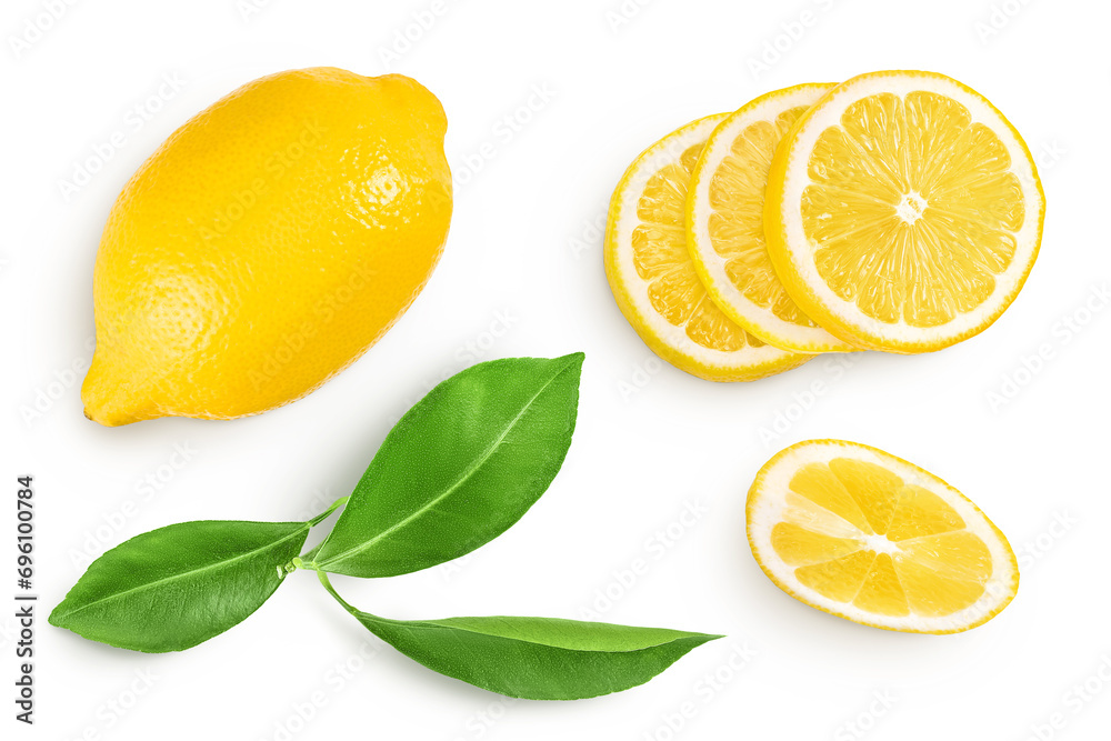 Ripe lemon with half isolated on white background with full depth of ...