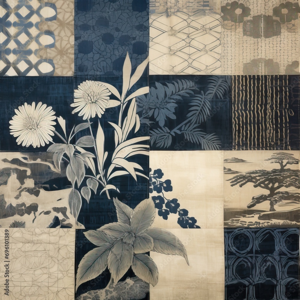 an image of a blue, blue and gray pattern, in the style of dark indigo ...