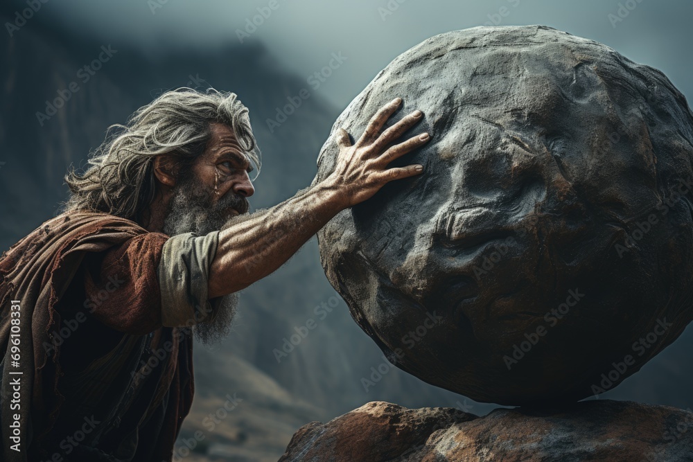 Sisyphus is pushing a rock up a mountain. The enduring symbolism of sisyphus pushing a rock up a ...