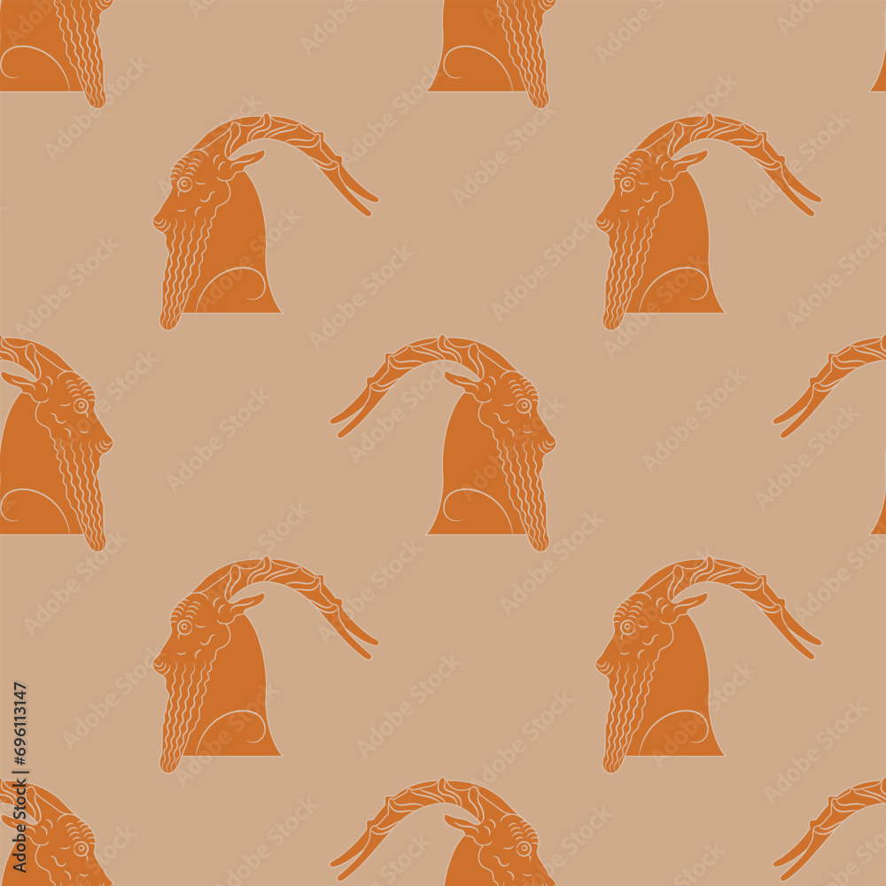 Seamless monochrome animal pattern with silhouetted heads of goat in ...