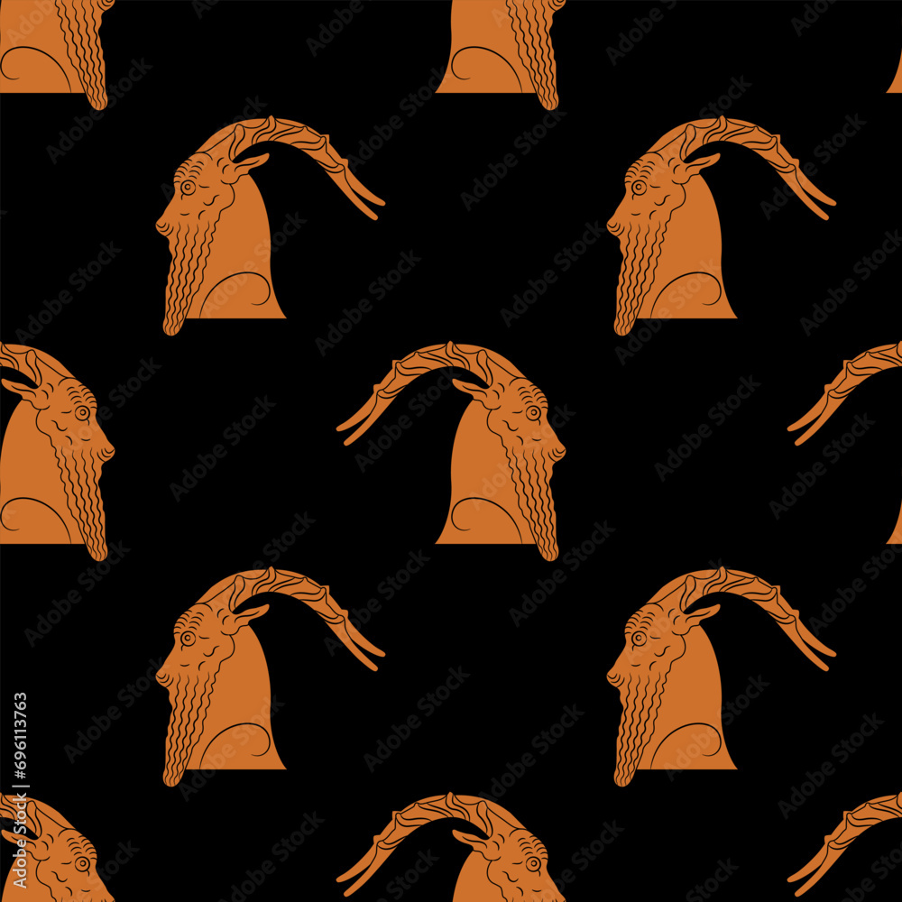 Seamless monochrome animal pattern with silhouetted heads of goat in ...