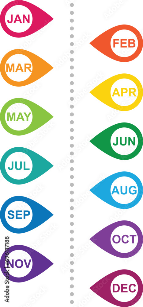 Rainbow vector timeline showing the months of the year with blocks for ...