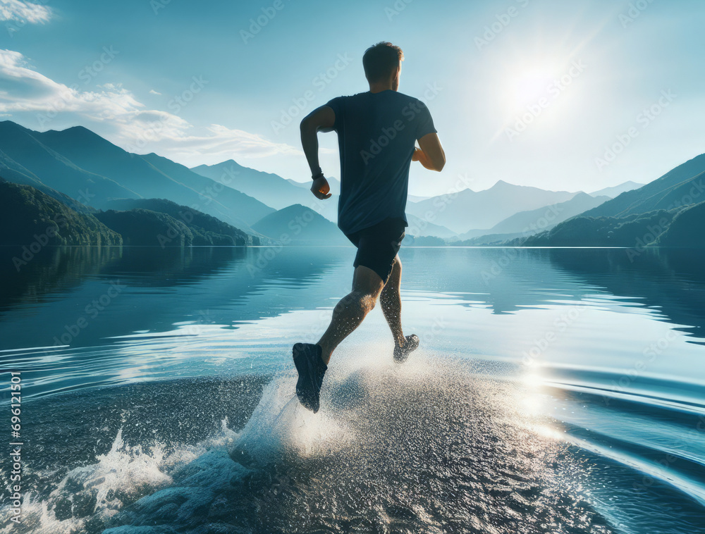 Man Running On Water, Man Walking Over Water, Person Running Over Water ...