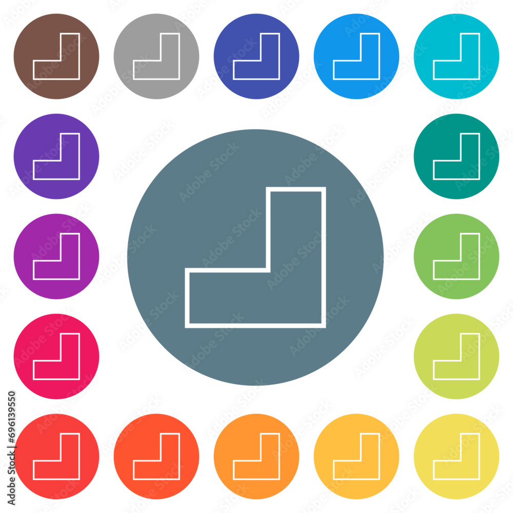 Bottom right angle arrow outline flat white icons on round color ...