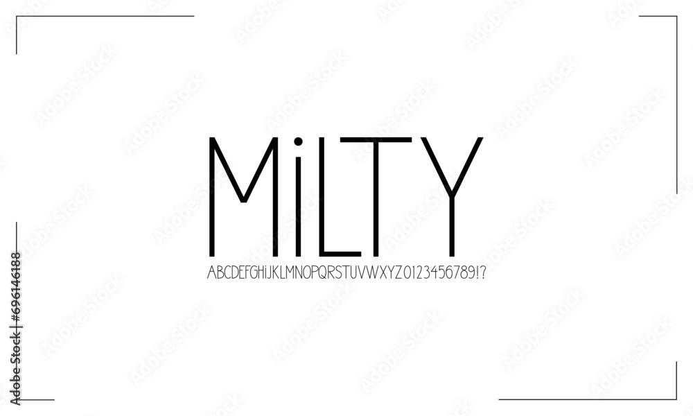 Sans serif typography font vector. Modern condensed thin character set ...