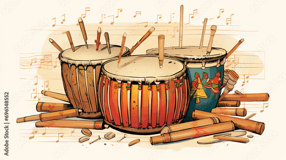 Cartoon vector colored of a traditional indian dhol, the double-headed ...
