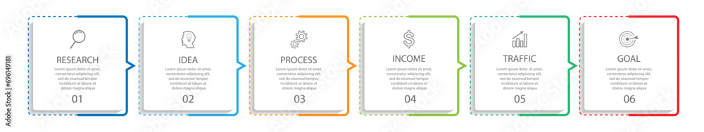 simple infographic design with six parts or steps, interconnected ...