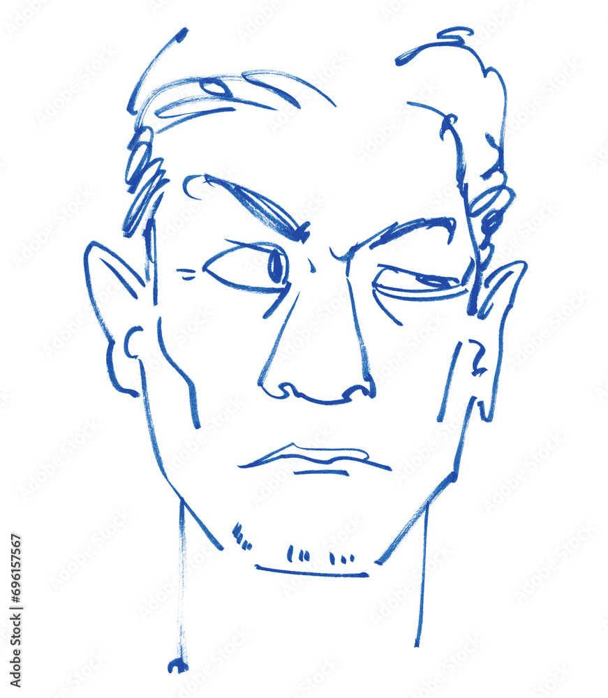 Stylized portrait of a person from life. Outline sketch. Marker doodles ...