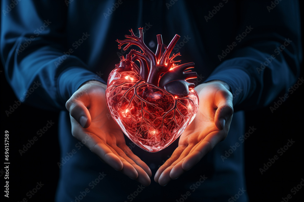 3d Human heart model, arteries and veins, cardiovascular disease, heart ...