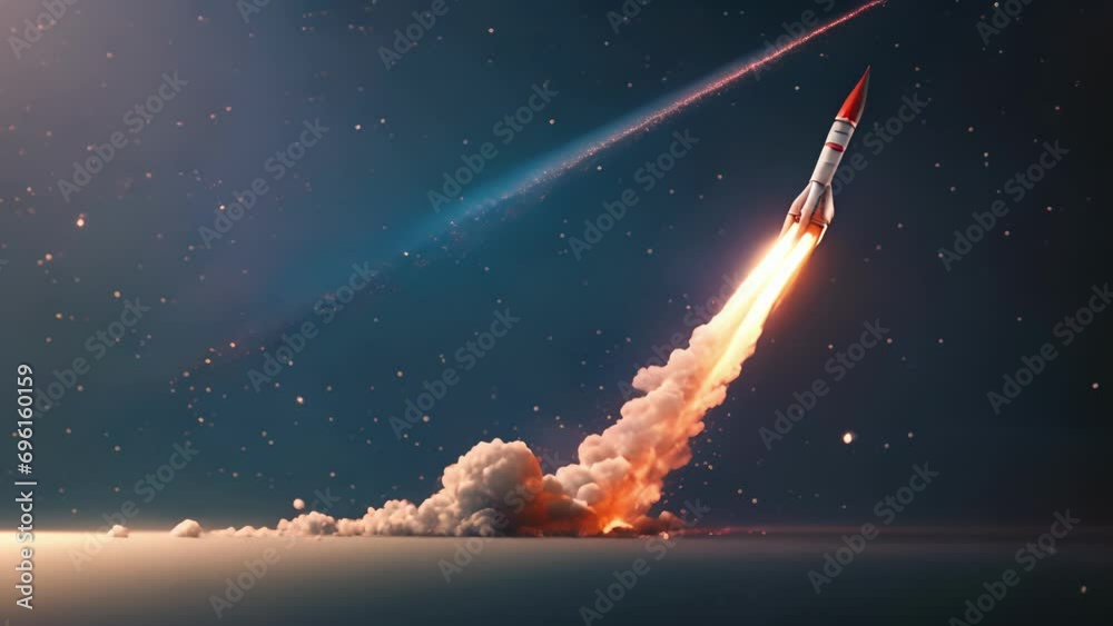Vidéo Stock Minimal animation of a rocket launching into space, leaving ...