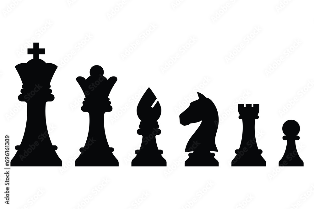 Chess piece icons set. Board game. Black silhouettes illustration ...