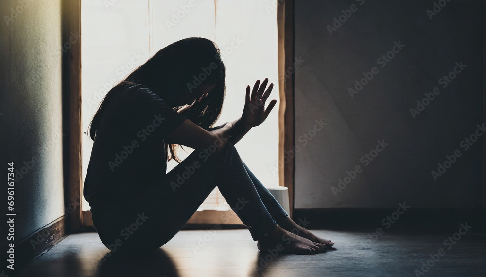 Silhouette of a woman in despair, symbolizing mental anguish and PTSD ...