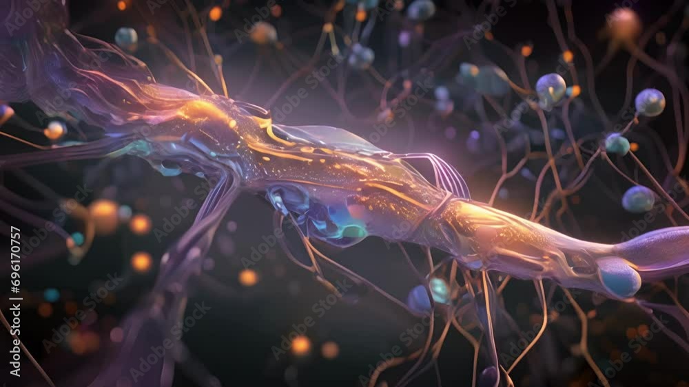 A magnified view of a neural pathway, highlighting the complex series ...