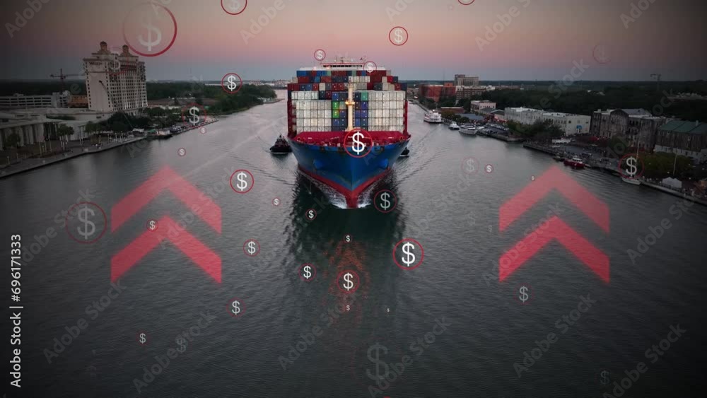 Container ship with imports from Asia. Rising prices and inflation in ...