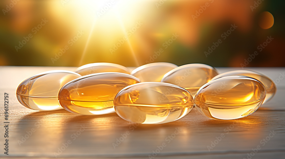 vitamin capsule granules. A collection of packaged fish oil capsules ...