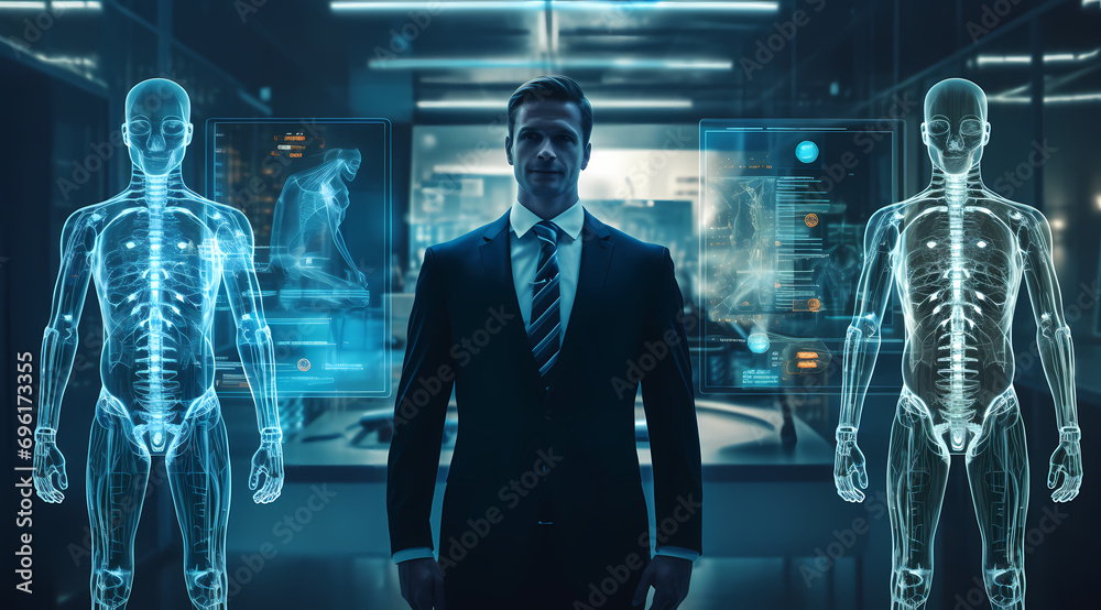Businessman and Holograms Navigating Consumer Habits and Work Overload ...