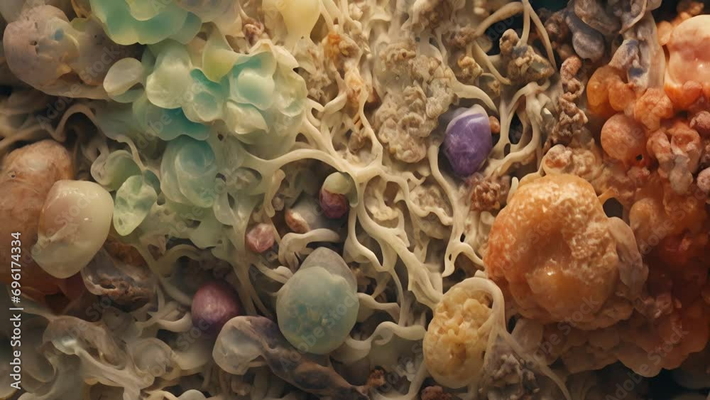 Tangled strands of mold and bacteria seen under a microscope, revealing ...