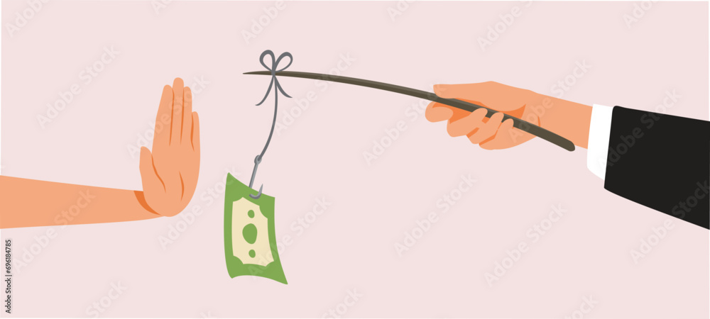 Poster Hand Saying No to Bribe Money Vector Cartoon Illustration – Wall ...