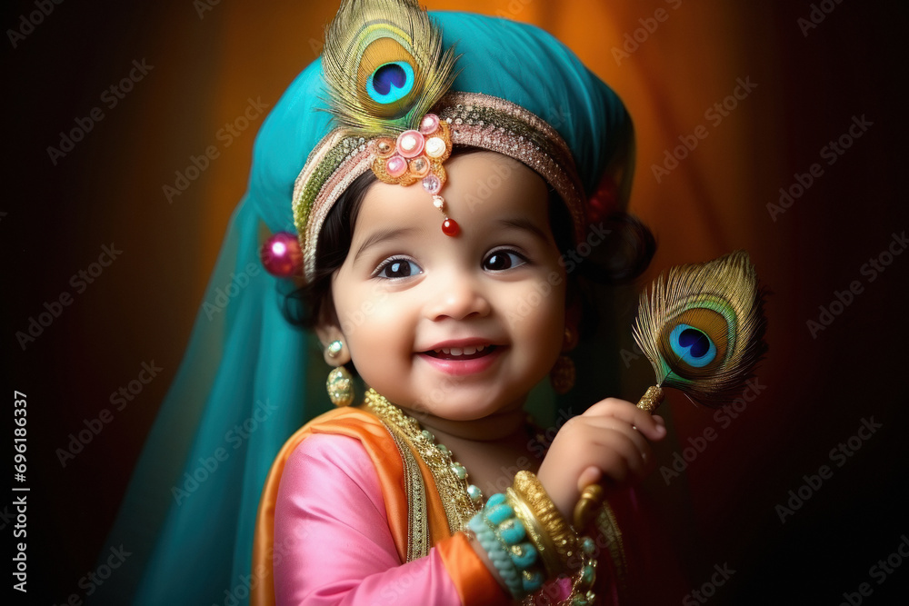 Cute little girl in lord krishna costume Stock Photo | Adobe Stock