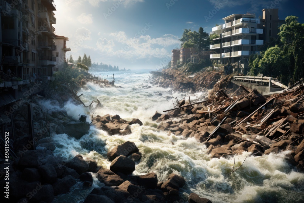 A once tranquil waterfront is now a scene of chaos, as the relentless ...