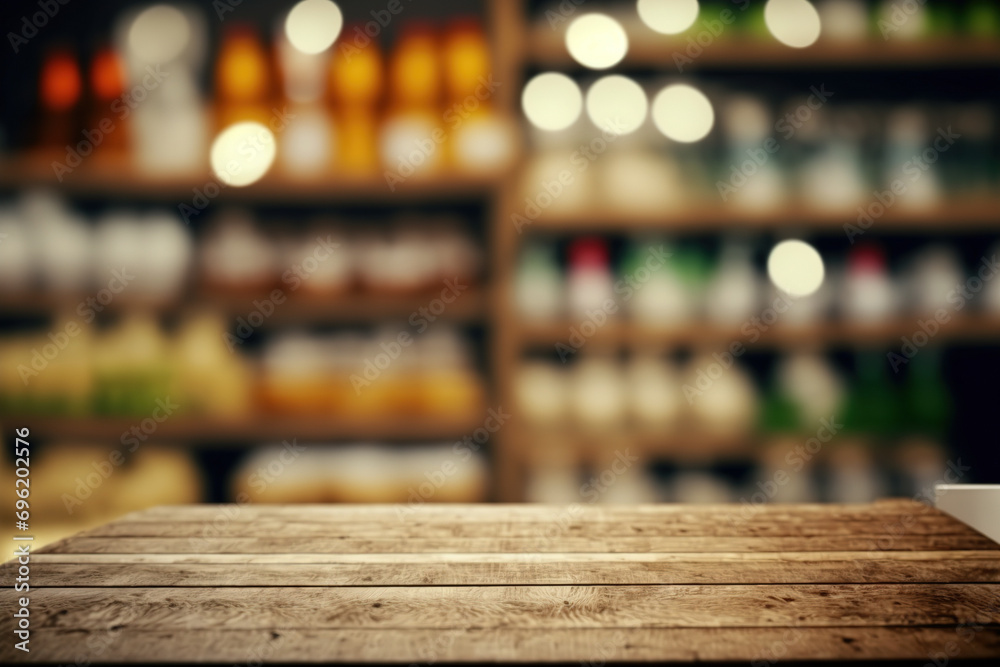 Tabletop view on modern product display in grocery or department store ...