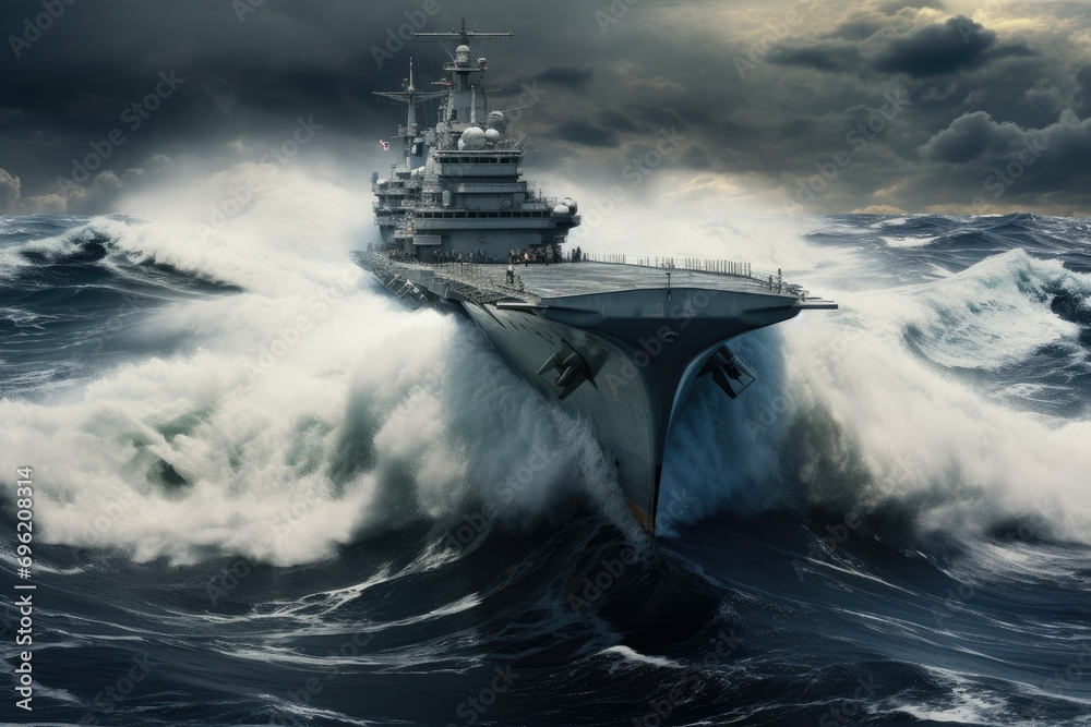 Aircraft carrier Military strategic ship, panoramic view of a generic ...