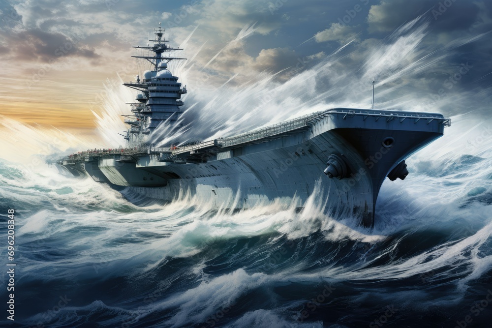 Aircraft carrier Military strategic ship, panoramic view of a generic ...