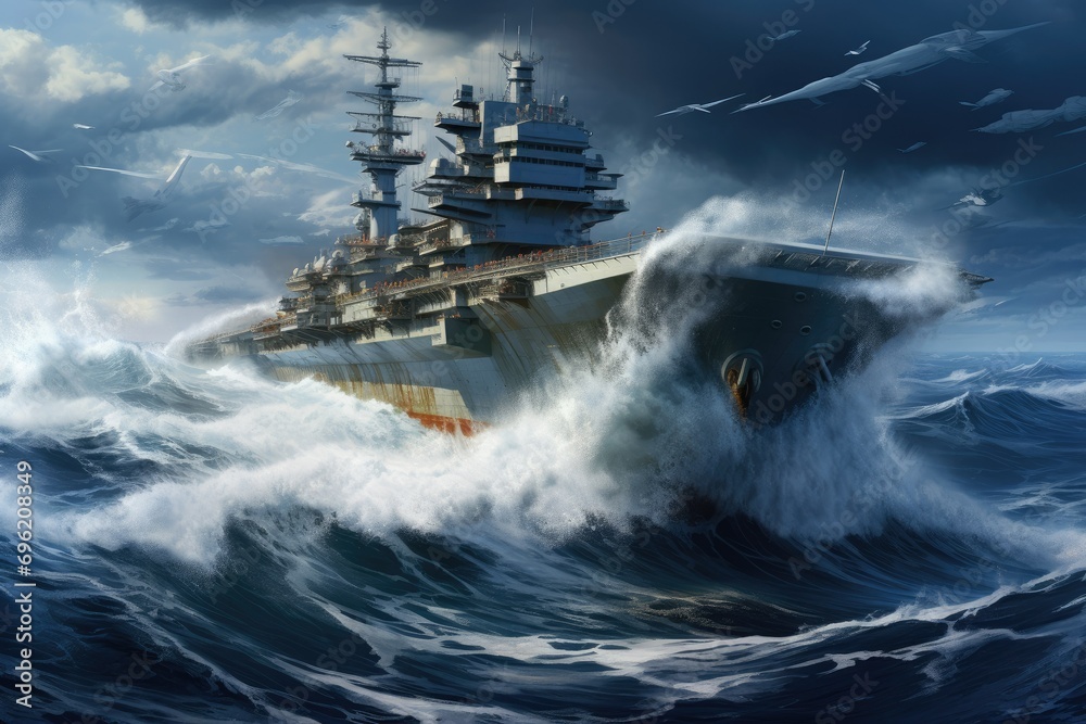 Aircraft carrier Military strategic ship, panoramic view of a generic ...