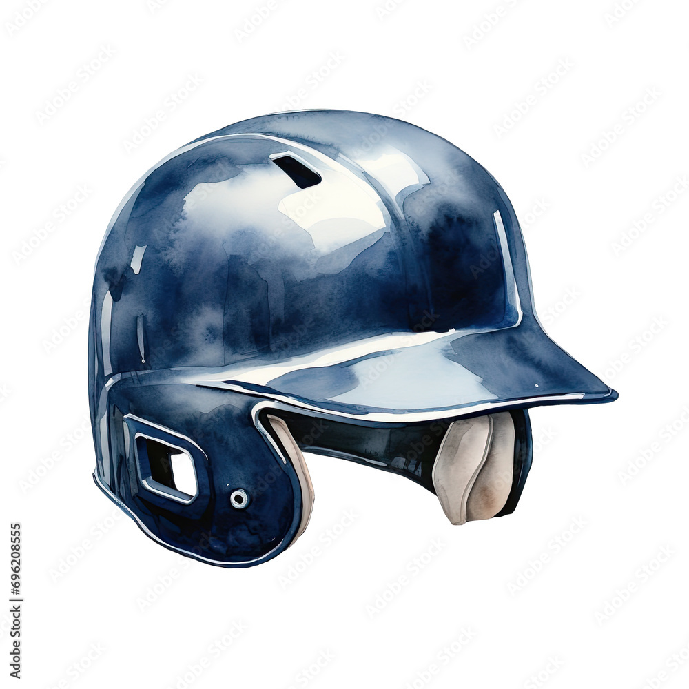 Blue baseball batting helmet watercolor clipart on transparent ...