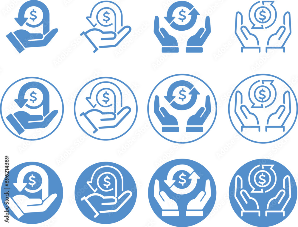 Set of Blue Flat Cashback icons. Money refund symbols editable stock ...