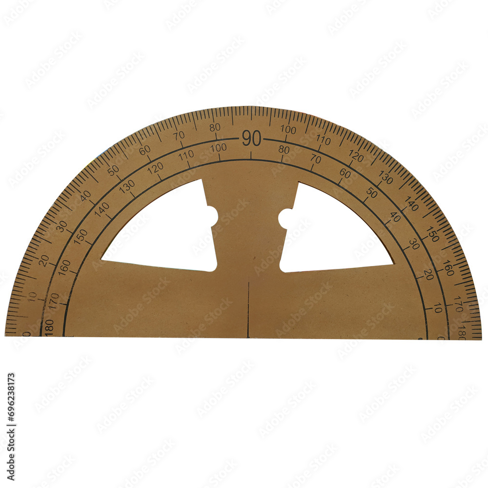 Wooden circular protractor with a ruler in metric and imperial units ...