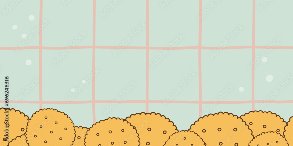 Cute cookie border kawaii background banner with copy space. Hand drawn ...